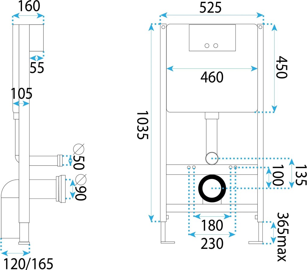 Rea Rea, Podomítkový WC systém K011A-Q + tlačítka T Brush Gold, KPL-E0055