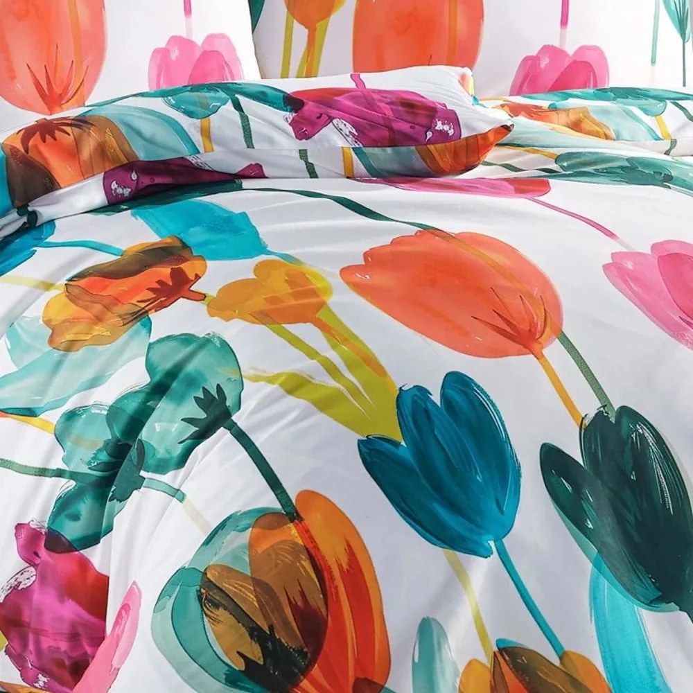 Saténové ložní povlečení Tulipi s velkými květy tulipánů - Bedtex Exclusive - 100% prémiová bavlna - 70 x 90 cm + 140 x 200 cm
