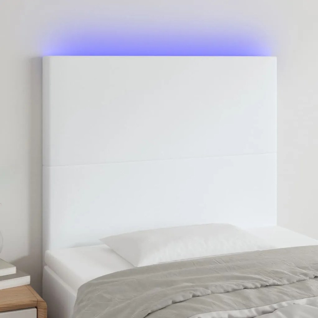 Čelo postele s LED bílé 80x5x118/128 cm umělá kůže