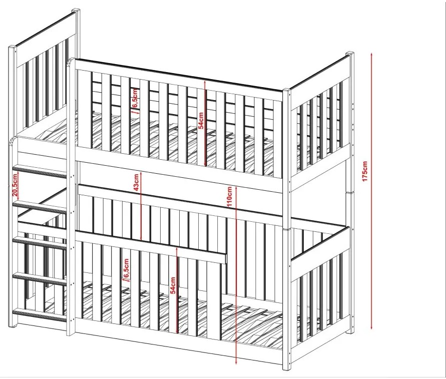 Legno Dětská patrová postel Karel bílá Rozměr (cm): 90x190