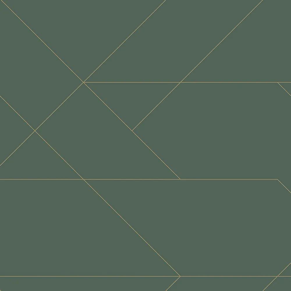 Zelená vliesová tapeta se zlatými liniemi 139212, Art Deco, Esta