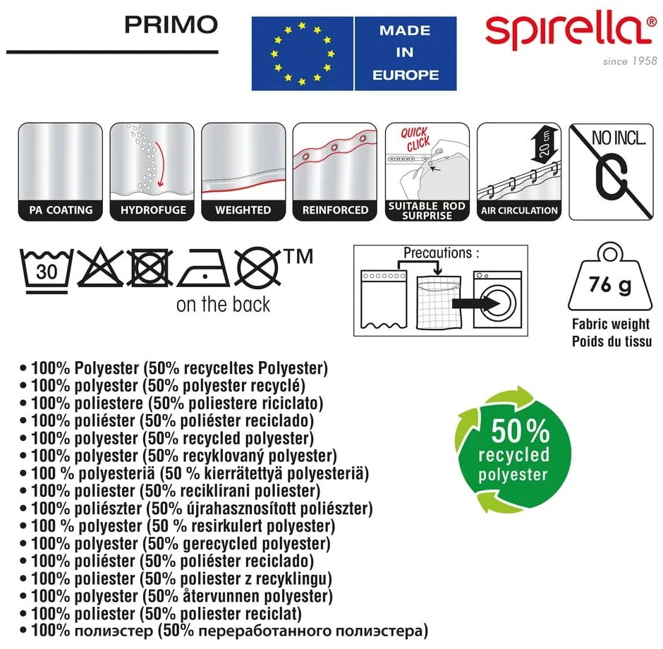Sprchový závěs 180x200 cm Primo – Spirella