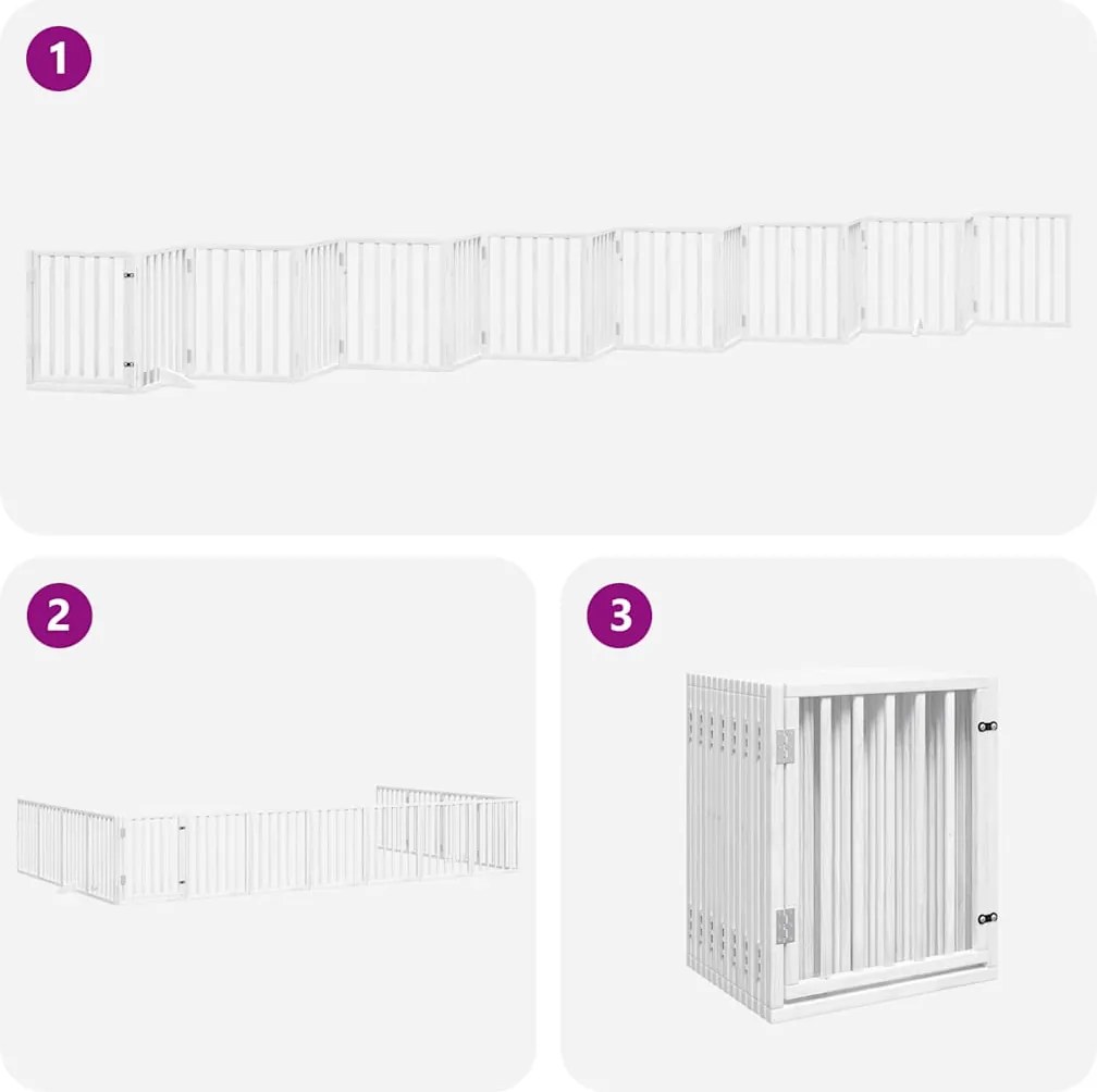 Zábrana pro psy s dvířky skládací 15 panelů bílá 750 cm topol 3155537