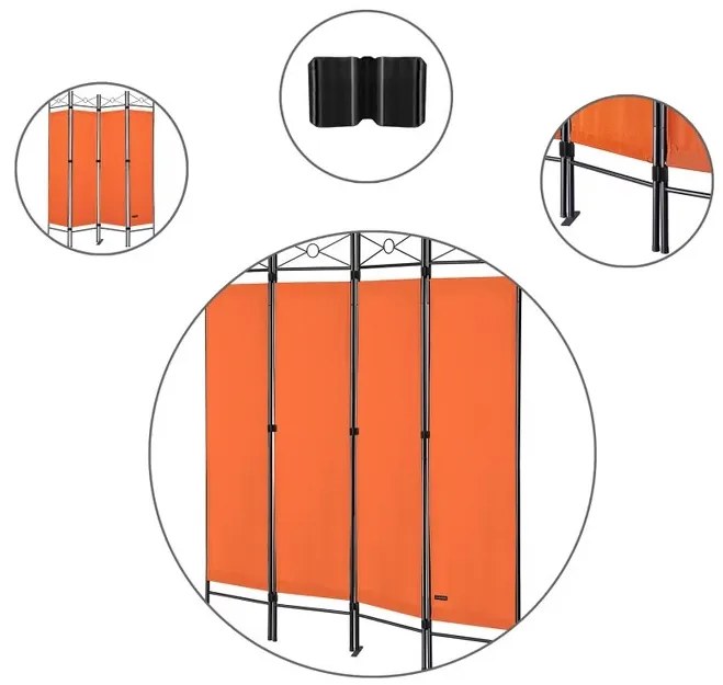 Casaria 4-dílný paraván skládací oranžový 180 x 163 cm 101243