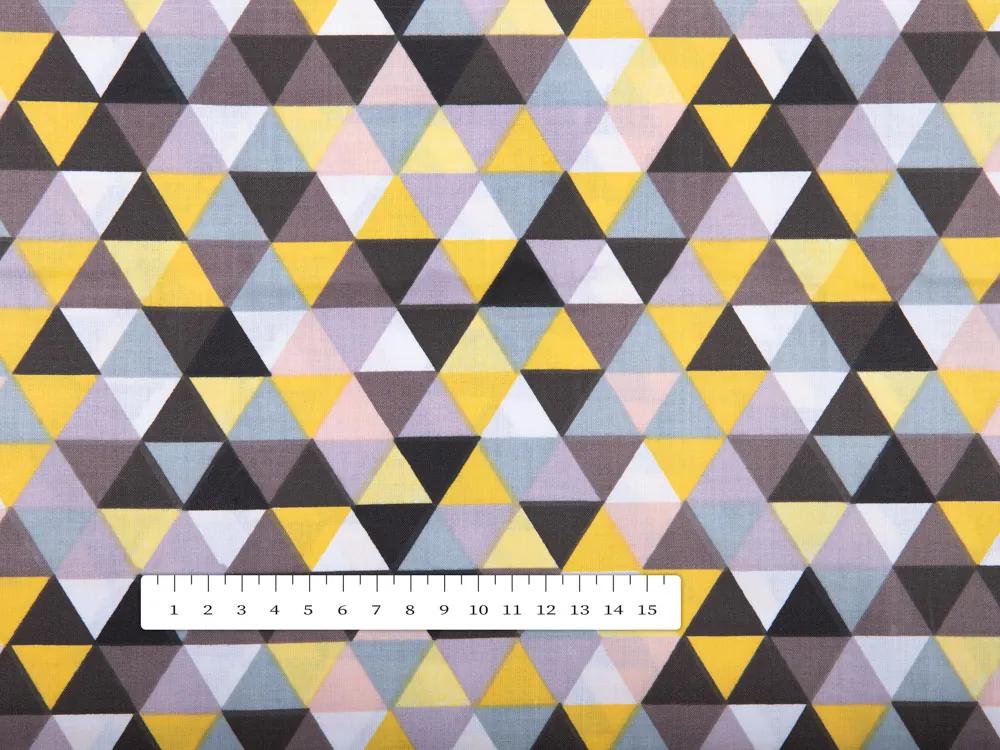 Biante Bavlněný čtvercový ubrus Sandra SA-218 Žluto-hnědo-růžové trojúhelníčky 100x100 cm