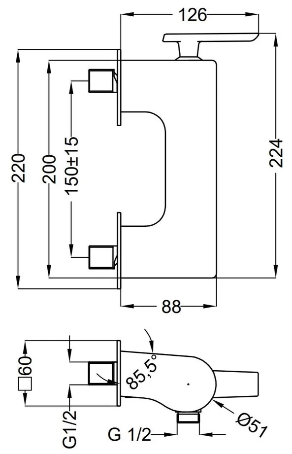 Teorema Code - sprchová baterie nástěnná, chrom, TECO72210