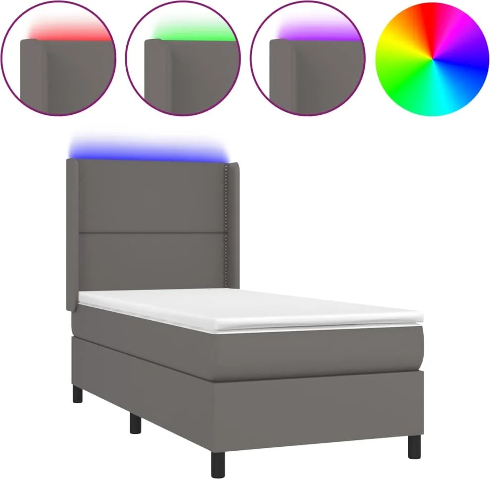 Box spring postel s matrací a LED šedá 100x200 cm umělá kůže 3139311