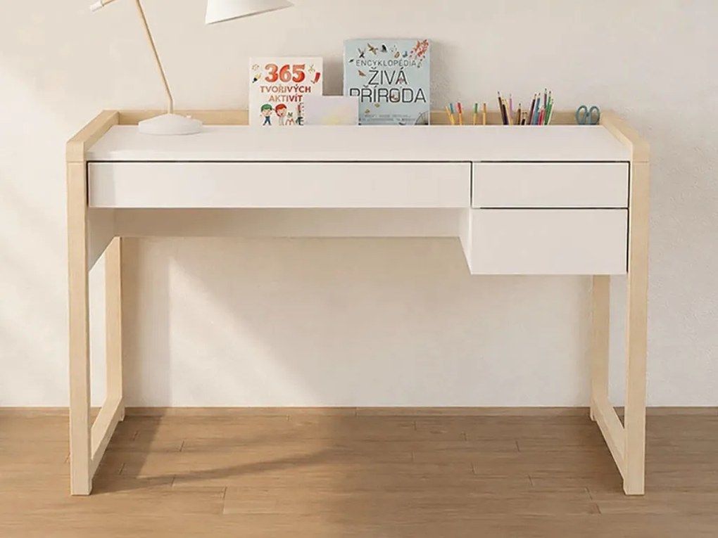 Benlemi Stůl STOLLY se 3 šuplíky a pastelkovníkem do dětského pokoje + ergonomická židle STARORŮŽOVÁ Zvolte rozměr židle: dítě 133 - 159 cm (výška stolu 71 - 82 cm)