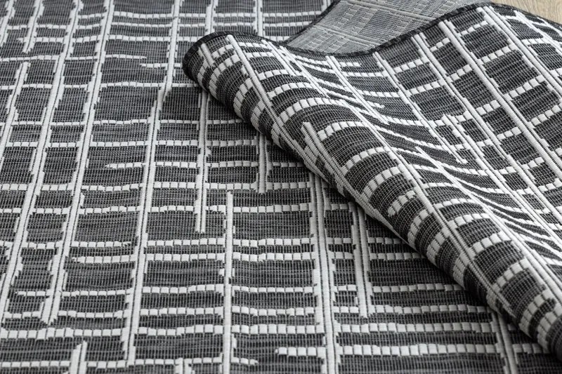 Dywany Łuszczów, Kusový koberec Sion Sisal Trellis 22144 black/ecru – na ven i na doma, 200x290, šedá, chodba / předsíň