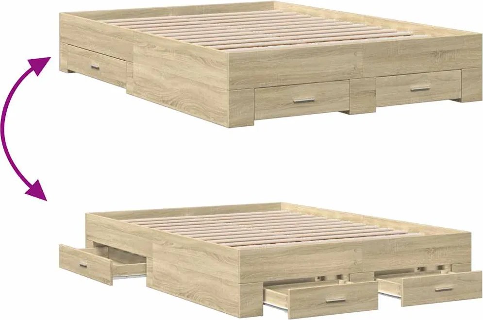 Rám postele se zásuvkami dub sonoma 140x190 cm kompozitní dřevo 3280400