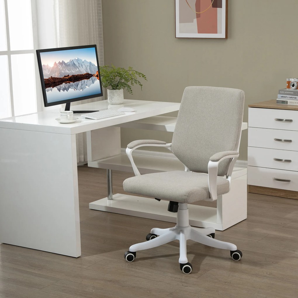 Ergonomická kancelářská židle Vinsetto s bederní opěrkou výškově nastavitelná do 120 kg v béžové barvě pro kancelář a domácí kancelář | Aosom.de
