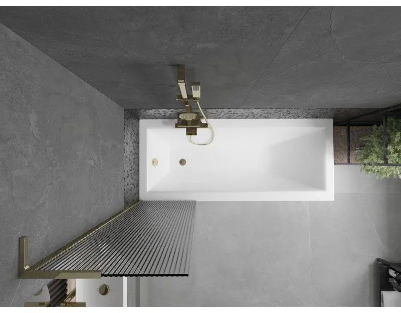 Mexen Next L, 1-křídlová vanová zástěna 50 x 150 cm, 6mm sklo s žebrovým vzorem, zlatý lesklý profil, 895-050-000-03-09-50