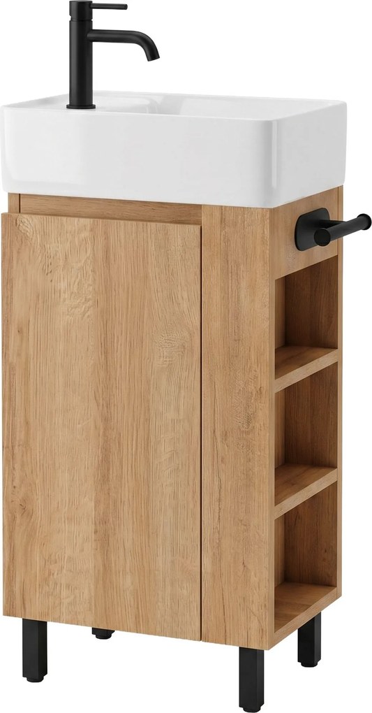 Rea Astra, umyvadlová skříňka 430x260x825 mm s keramickým umyvadlem, hnědá/bílá, REA-M0404