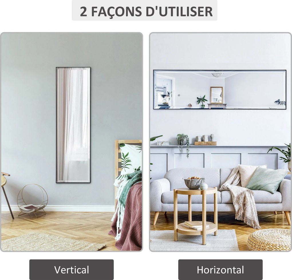 HOMCOM Nástěnné Zrcadlo 120L x 35W cm - Nátěr proti rozbití, Dodávaný instalační systém - Rám z černé hliníkové slitiny | Aosom