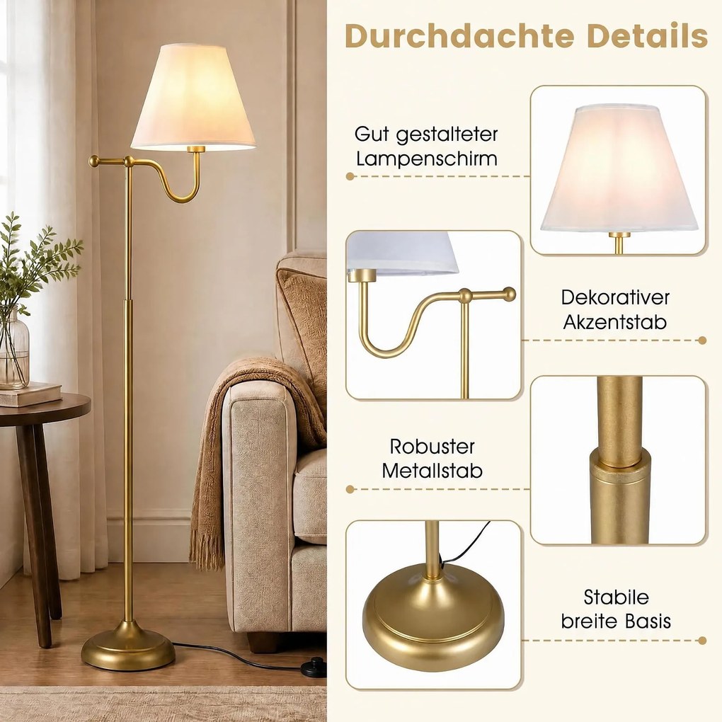 Costway Stojací lampa 158 cm s látkovým stínidlem a kovovým rámem Stojací lampa