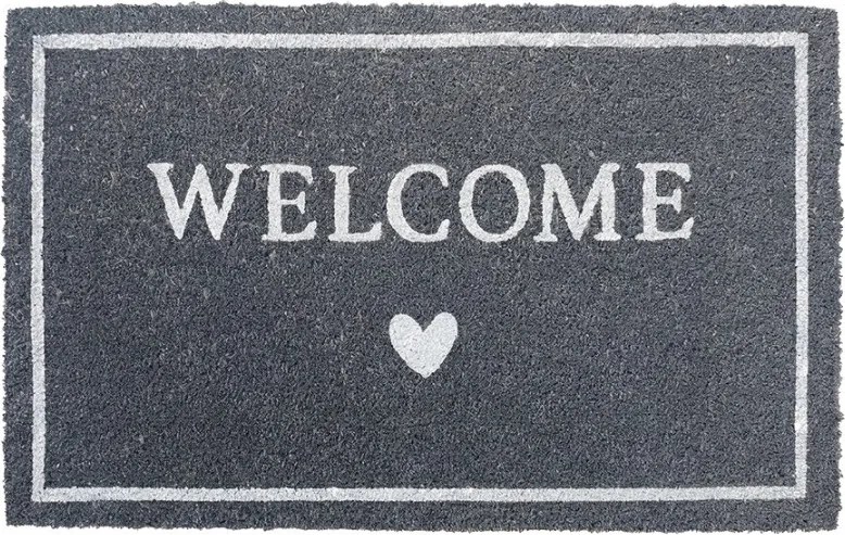 Šedá kokosová rohožka se srdíčkem Welcome  - 75*45*1 cm