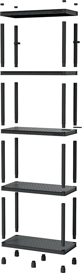 Prosperplast Regál plastový 5 polic STACKARO MIDDLE 74 x 36 x 172,5 cm - černý