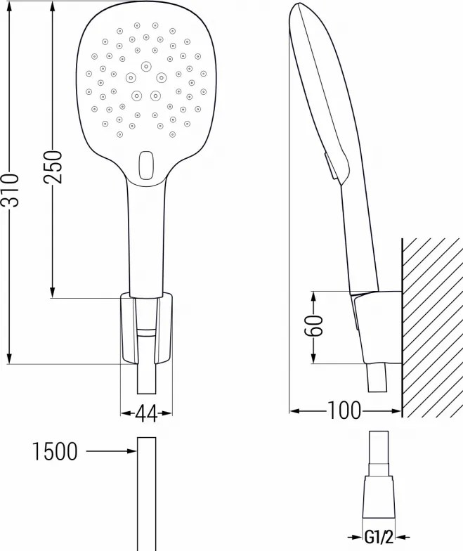 Mexen příslušenství - 1-bodový ruční sprchový set R-22, černá, 785225052-70