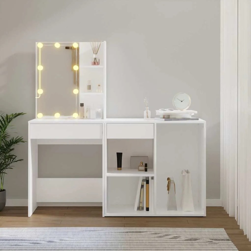 LED toaletní stolek se skříňkou bílý kompozitní dřevo 3082017