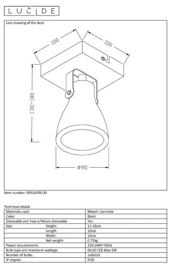 Lucide 05910/05/30 - LED Stmívatelné bodové svítidlo CONCRI 1xGU10/5W/230V
