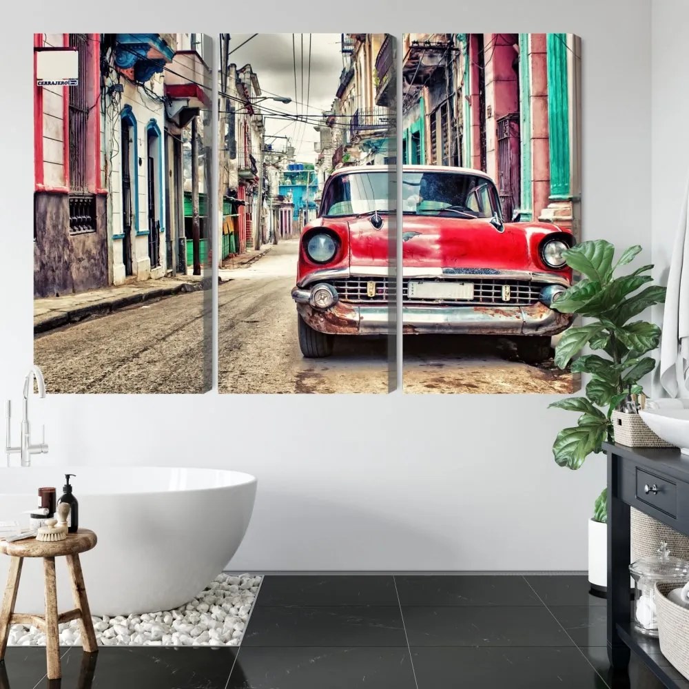 Vícedílný obraz Červené Auto Chevrolet V Retro Stylu Nedostatek Nedostatek Plátno Canvas 60x40