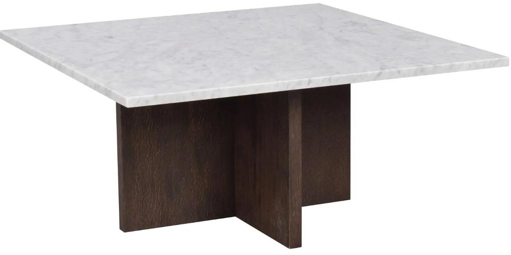 OnaDnes -20% Bílý mramorový konferenční stolek ROWICO BROOKSVILLE 90 x 90 cm s hnědou podnoží