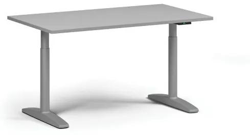 Výškově nastavitelný stůl OBOL, elektrický, 675-1325 mm, deska 1400x800 mm, šedá zaoblená podnož, šedá