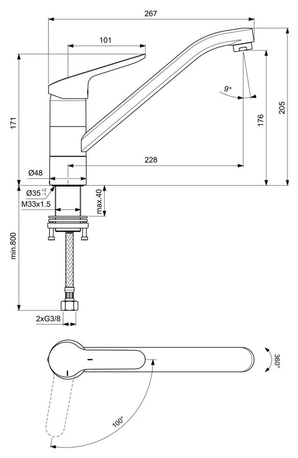 Ideal Standard Ceraflex - Kuchyňská baterie pro předokenní montáž, Chrom, BC132AA