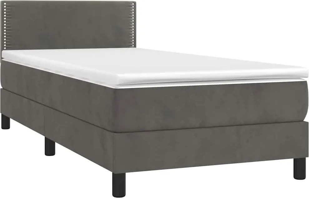 Box spring postel s matrací a LED tmavě šedá 100x200 cm samet 3134328