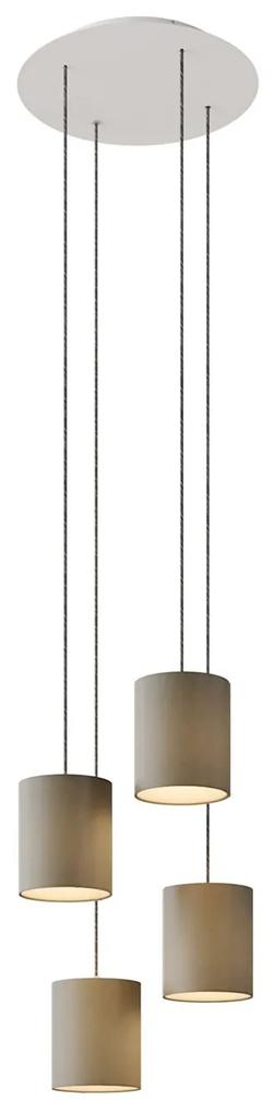 creative cables Závěsná lampa se 4 světly, s kulatým XXL baldachýnem Rose-one, textilním kabelem a válcovými plátěnými stínidly Barva: Bordo, Montáž: Sestavený