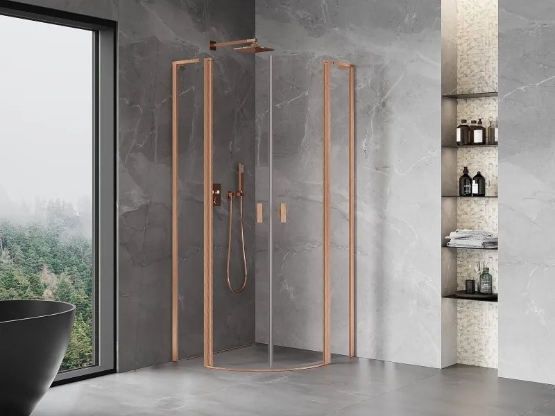 Mexen Mist L, čtvrtkruhový sprchový kout s 2-křídlými dveřmi, 80 x 80 cm, 8mm čiré sklo, měděný profil, 8A32L-080-080-65-00