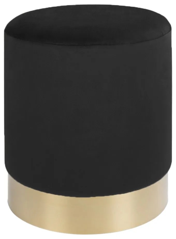 House Nordic Sametový puf v černé barvě s mosazným podstavcem, Ø34x43 cm, HN1207