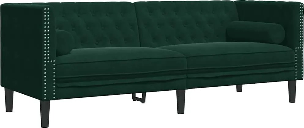 vidaXL Pohovka Chesterfield s podhlavníky 3místná tmavě zelená samet