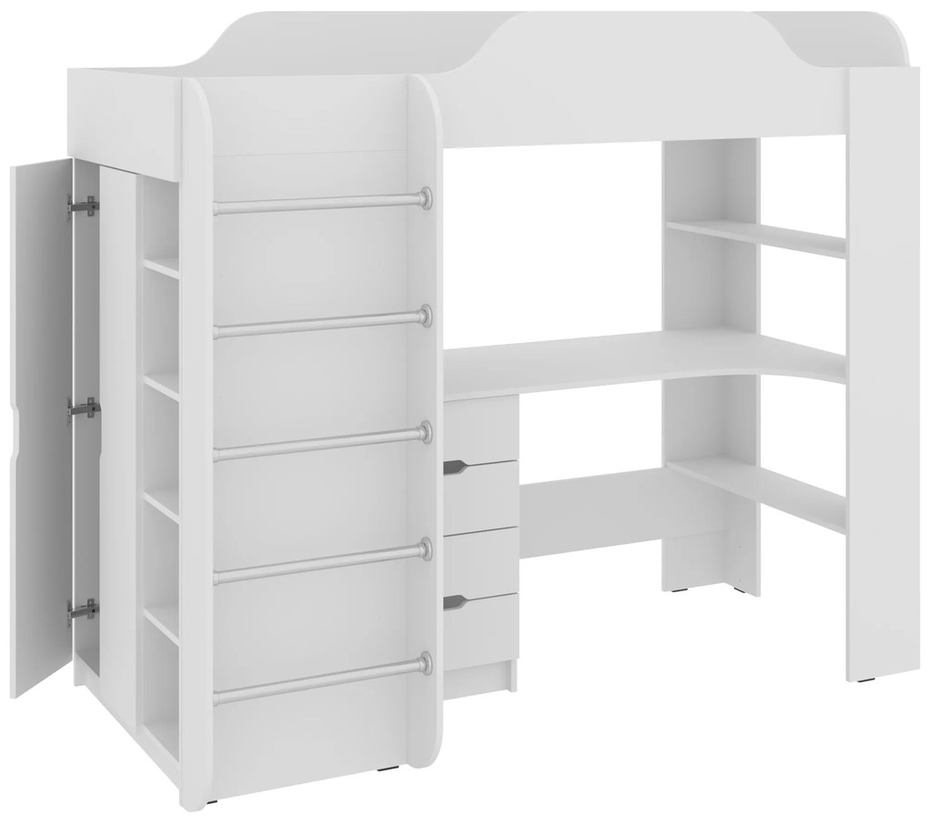 Vomaks unit, s.r.o. Patrová postel KIDS, 80 x 190 cm, s psacím stolem, regály a šatní skříní Barva: dub tacho