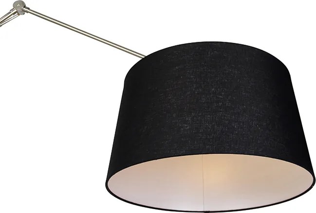 Moderní stojací lampa ocel s stínítkem z černého lnu 45 cm - Editor