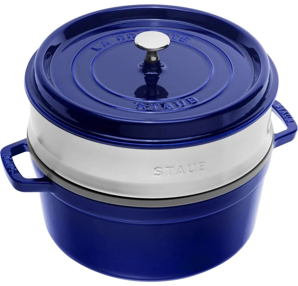 Hrnec STAUB  kulatý 26 cm modrý s pařákem 5,2l