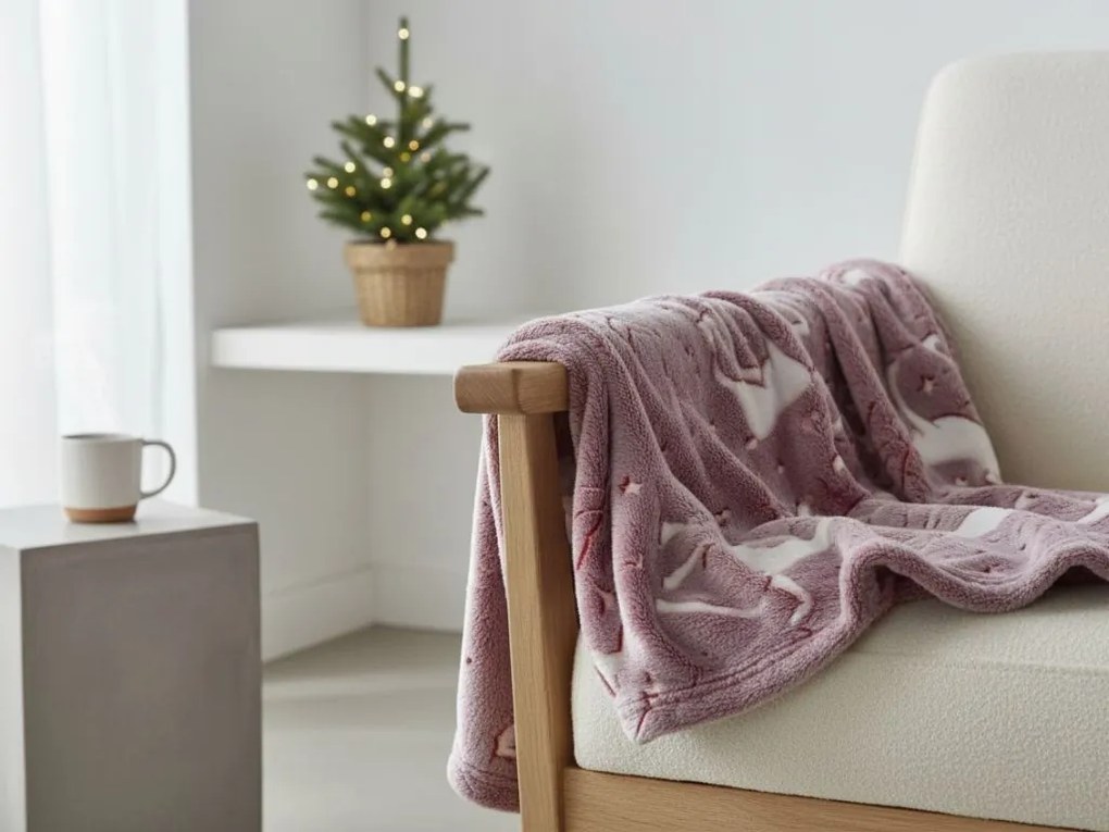 Svítící vánoční mikroplyšová deka STAR DEER, červená Rozměr: 150 x 200 cm