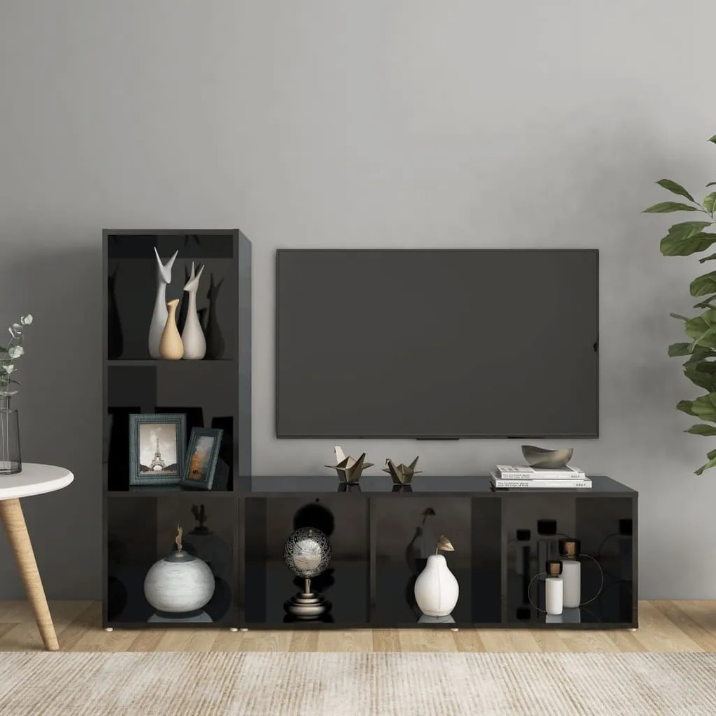 3079941 vidaXL TV skříňky 2 ks černé s vysokým leskem 107x35x37 cm dřevotříska