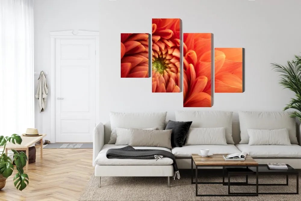 Vícedílný obraz Oranžová Chryzantéma V Makro Měřítku Nedostatek Nedostatek Přírodní plátno 80x50