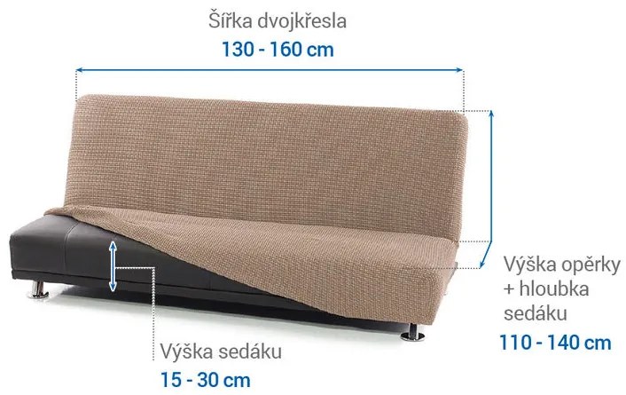 Super strečové potahy NIAGARA oříšková dvojkřeslo s dřevěnými rukojeťmi (š. 130 - 160 cm)