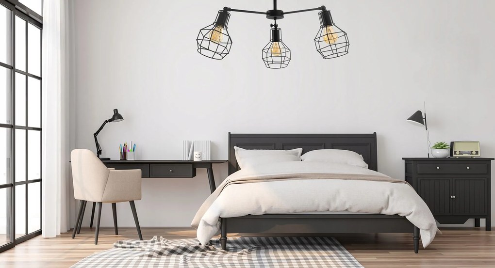 Toolight - Závěsné kovové stropní svítidlo 3-ramenné 3xE27 60W APP734-3C, černá, OSW-08763