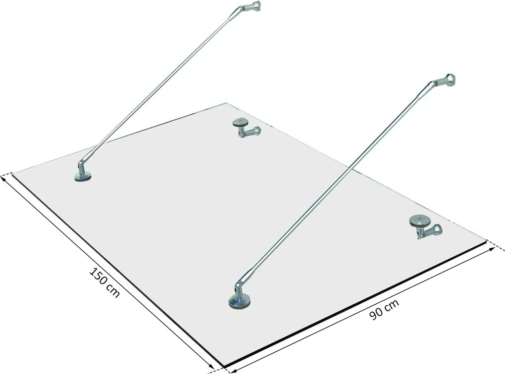 HOMCOM Skleněná stříška s baldachýnem, tvrzené sklo, nerezová ocel 304, čiré sklo 3 velikosti (150x90 cm) (M) | Aosom
