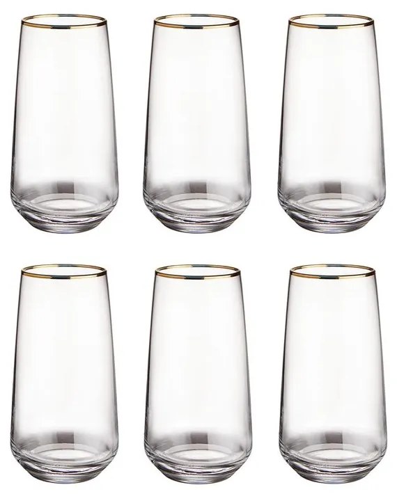 TOUCH OF GOLD Sada sklenic na long drink se zlatým okrajem 480 ml 6 ks