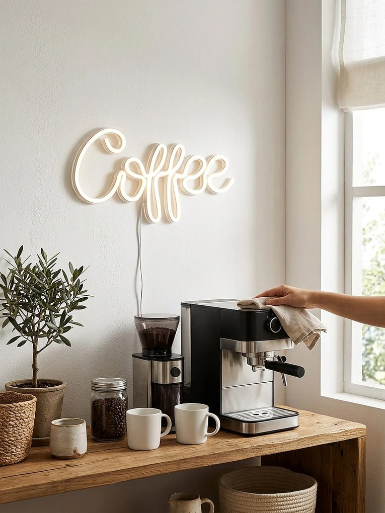 Sinsay - LED neonová lampa ve tvaru nápisu Coffee - bílá
