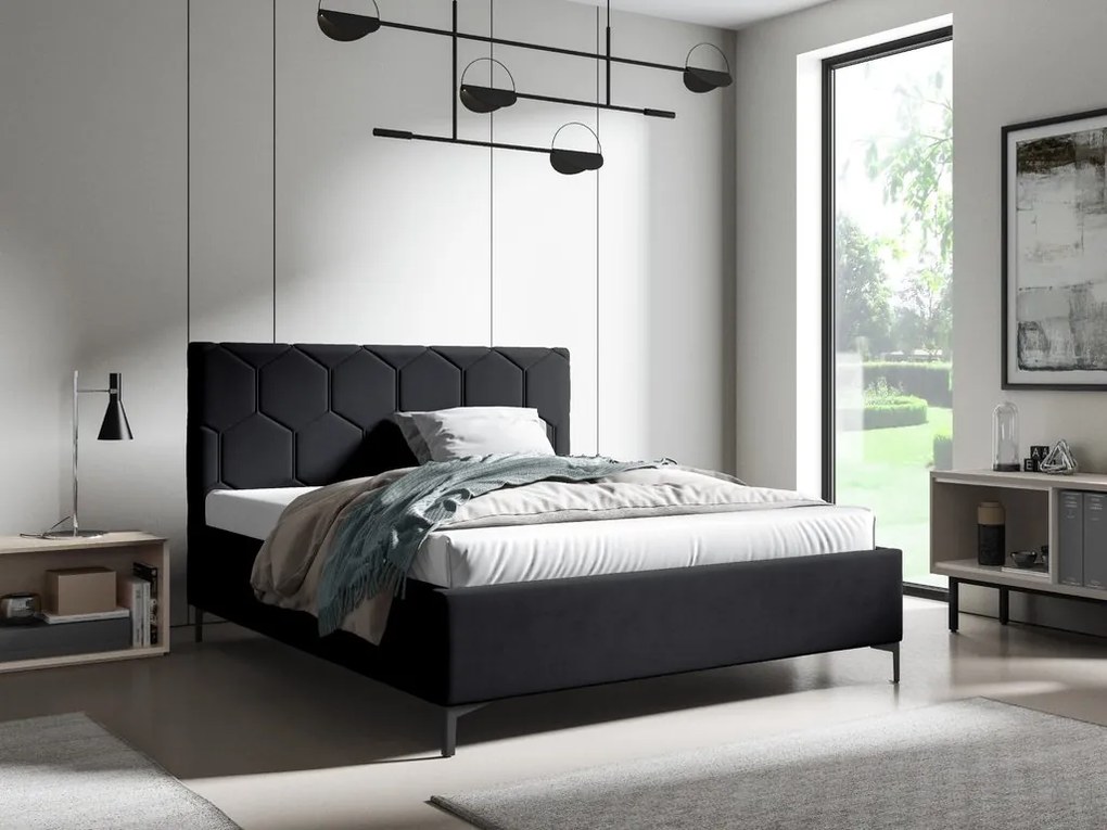 Eka Čalouněná postel MEDOX+ 140x200 cm Barva látky Trinity: Krémová (Trinity 2302), Úložný prostor: S kovovým rámem úložného prostoru