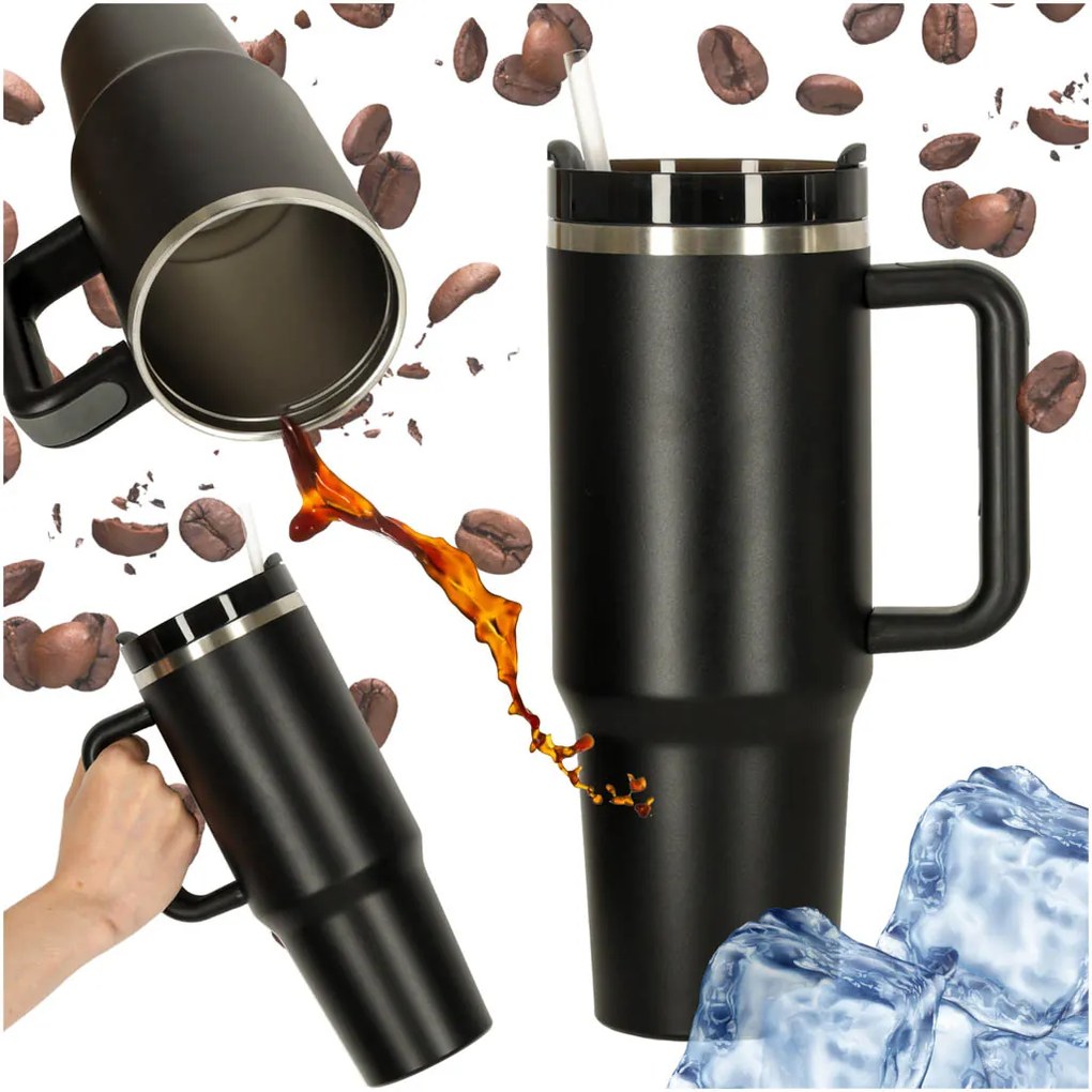 Creative Corner Termohrnek s brčkem a uchem termoska 1200ml černý