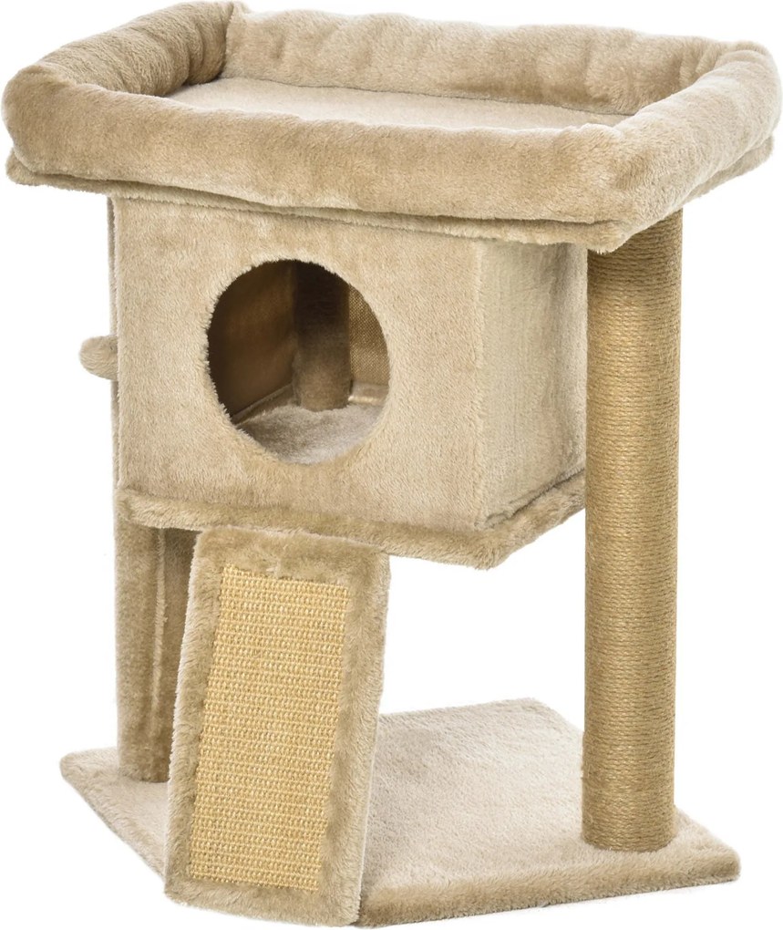PawHut Škrabací sloup 57 cm Malý kočičí strom s kočičí jeskyní, odpočinkovou platformou, škrabacím panelem, hracím míčem, kočičí nábytek pro kočky do…