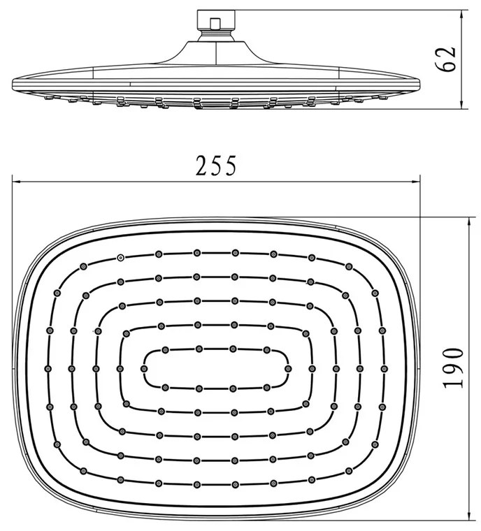 Mereo Talířová sprcha horní 255x190mm s kloubem, pochromovaný plast