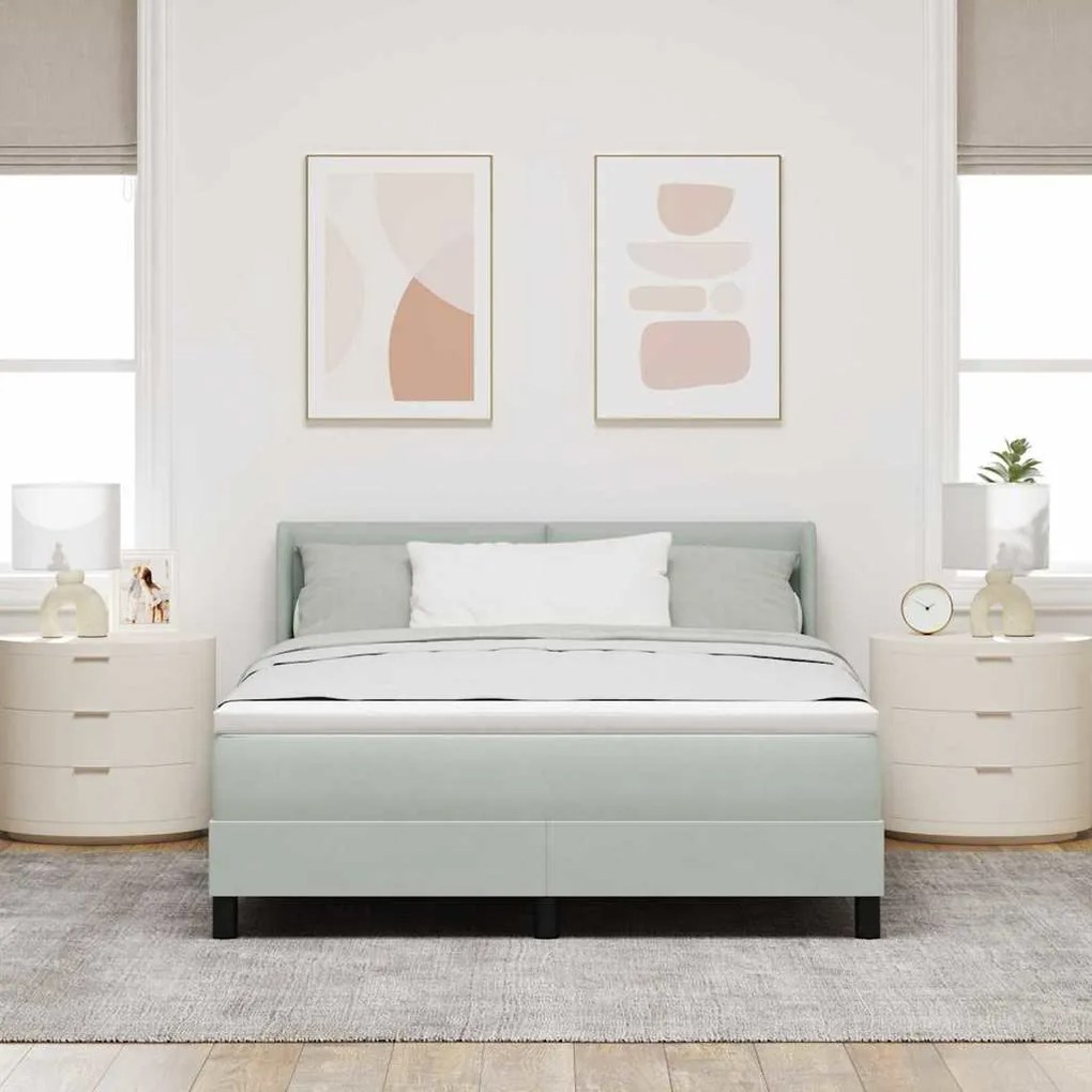 Postel s boxspringem s čelo Světle šedá 200 x 160 cm samet 3341474
