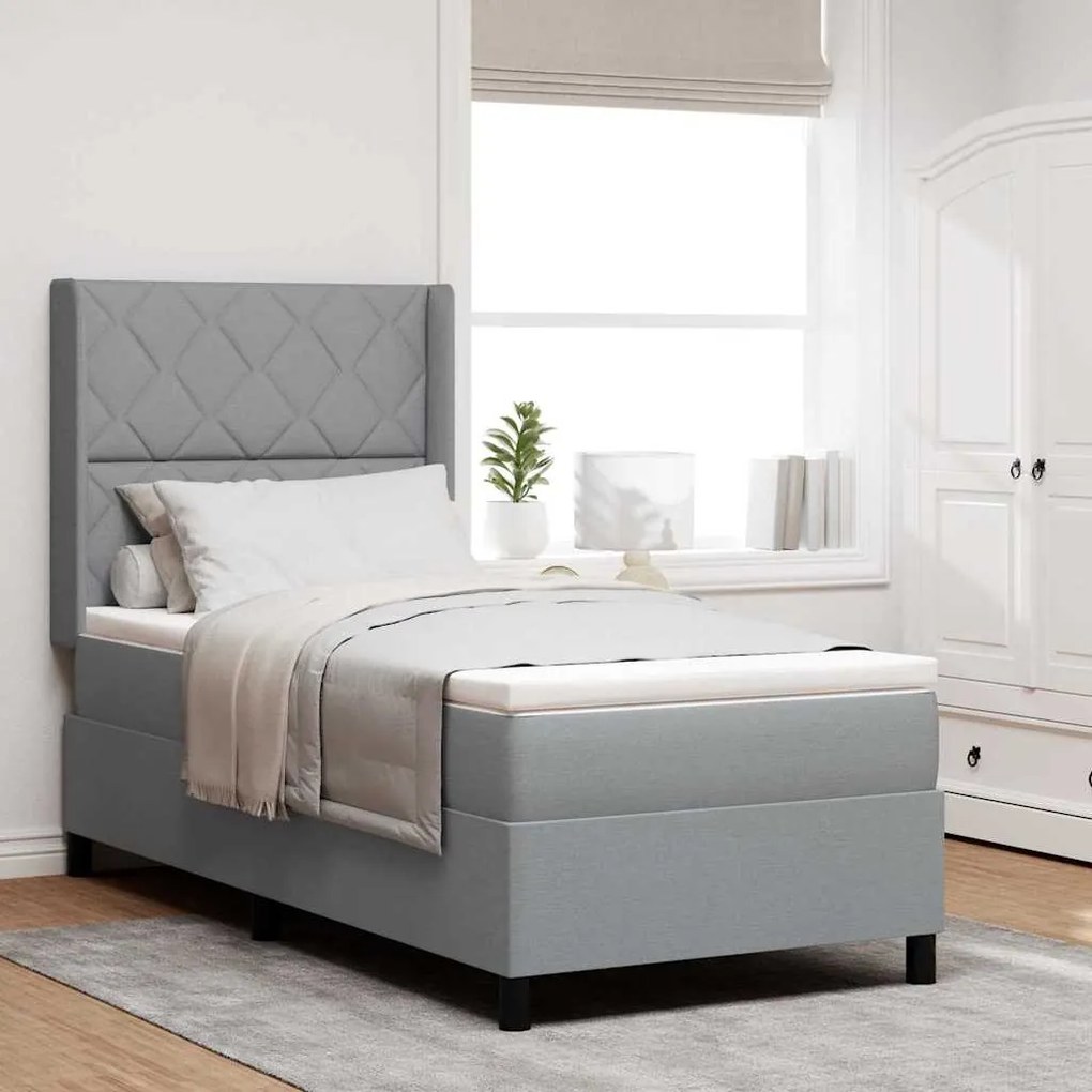 Postel s boxspringem s čelo Světle šedá 200 x 100 cm textil 3341693